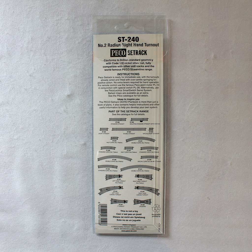 Peco ST-240 – Setrack 00 Gauge – No. 2 Radius – Right Hand Turnout ...